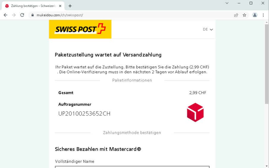 Phishing Beispiel | Swisscom